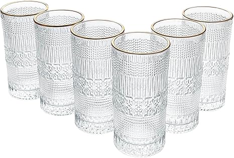 Amazon.com | Belwodly Glassware Sets with Gold Rim, Vintage Drinking ...