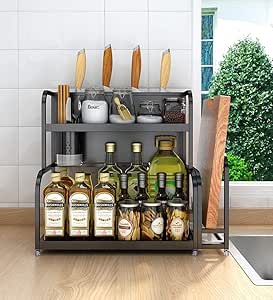 Amazon.co.jp: Spice Rack, Kitchen Standing Condiment Storage Rack, 2 ...