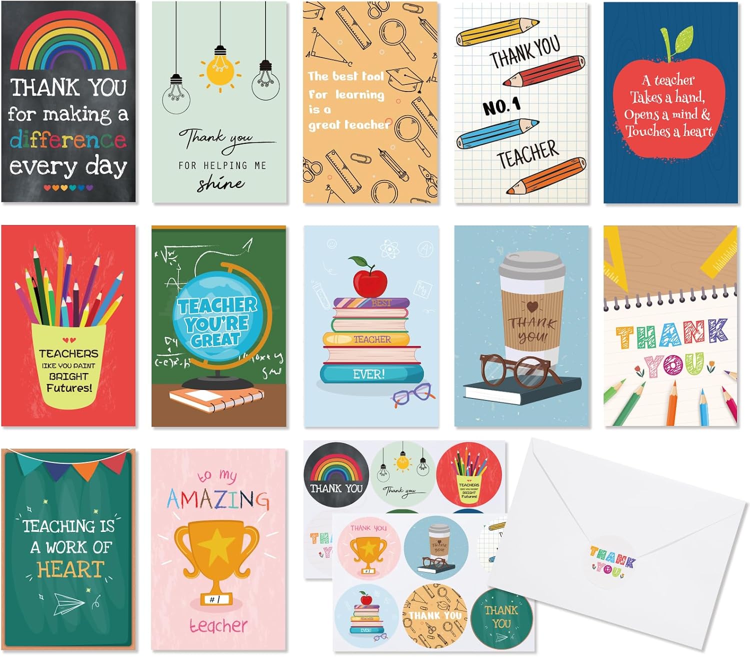 Amazon.com : 12 Pack Teacher Appreciation Cards with Envelopes ...
