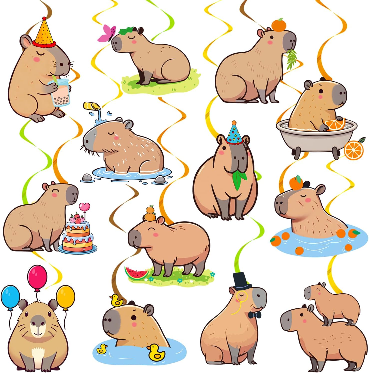 Amazon.com: Capybara Party Hanging Swirls Capybara Party Decorations ...
