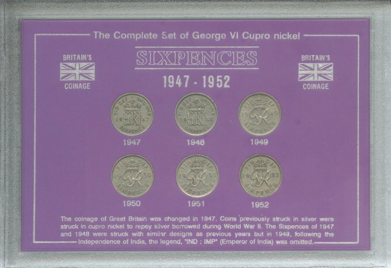 historicgiftsets King George VI Sixpence 1947-1952 Coin Collector Gift ...