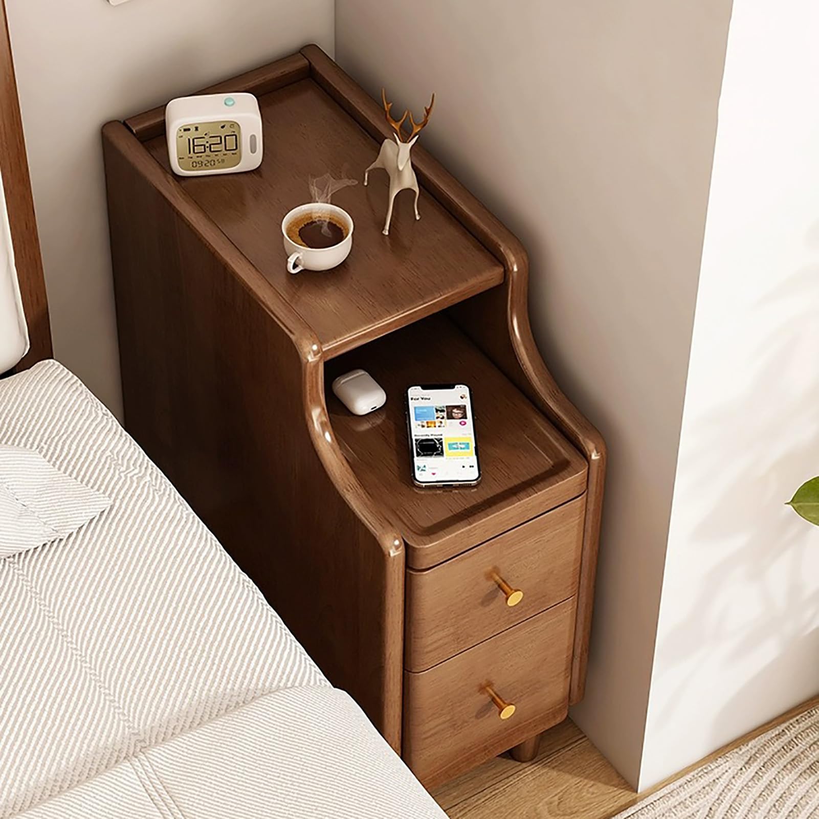 Amazon.com: Narrow Nightstand for Bedroom, Solid Wood Bedside Table ...