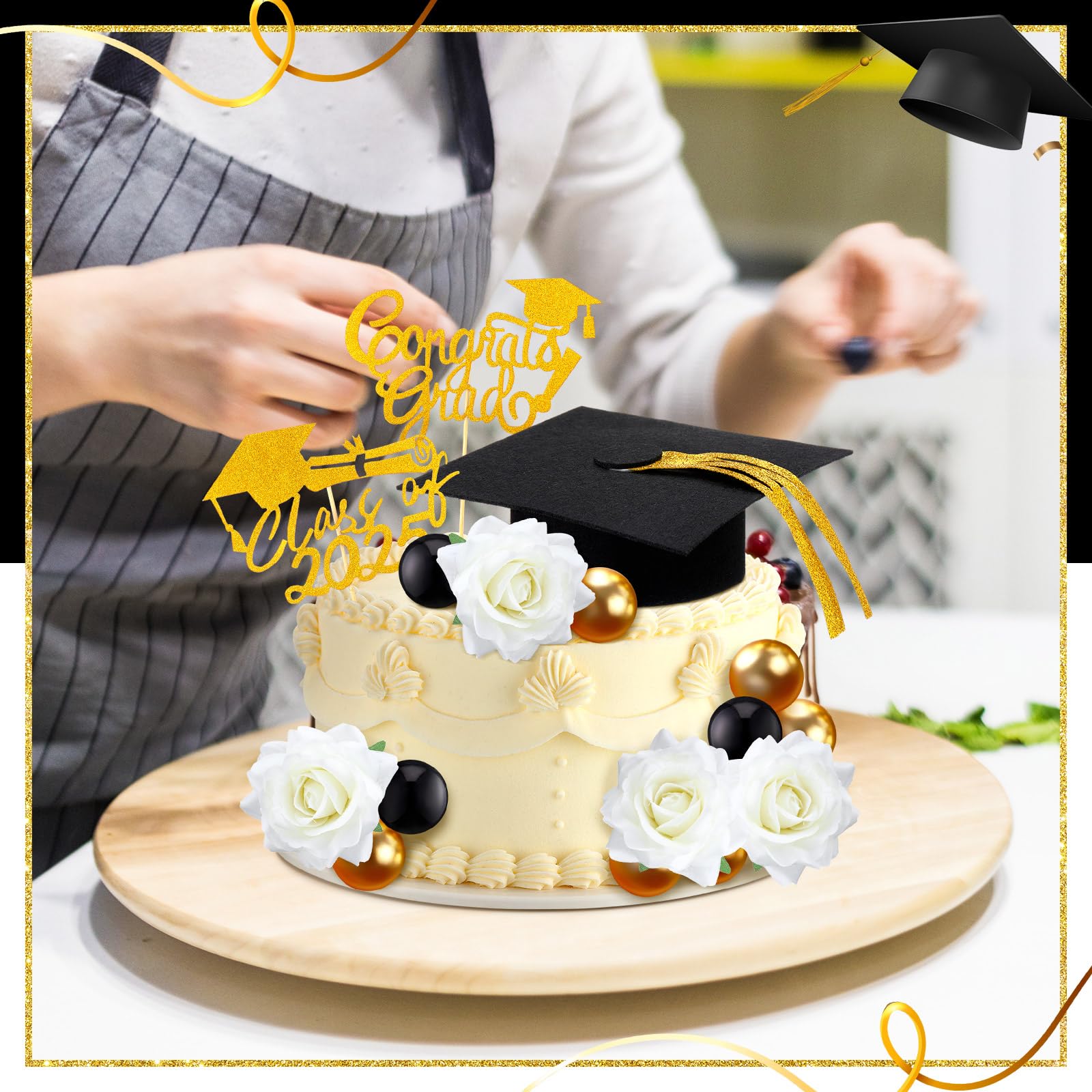 Snapklik.com : 29 Pcs Graduation Cake Toppers Kit Included Grad Cap ...