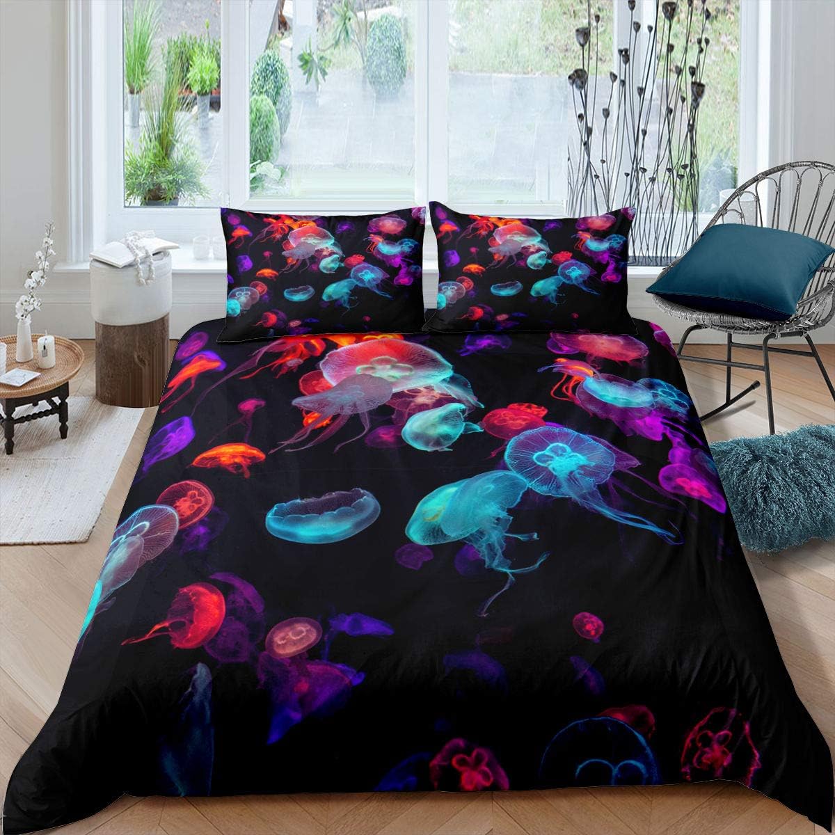 Amazon.com: Erosebridal Colorful Jellyfish Decor Duvet Cover Set Twin ...