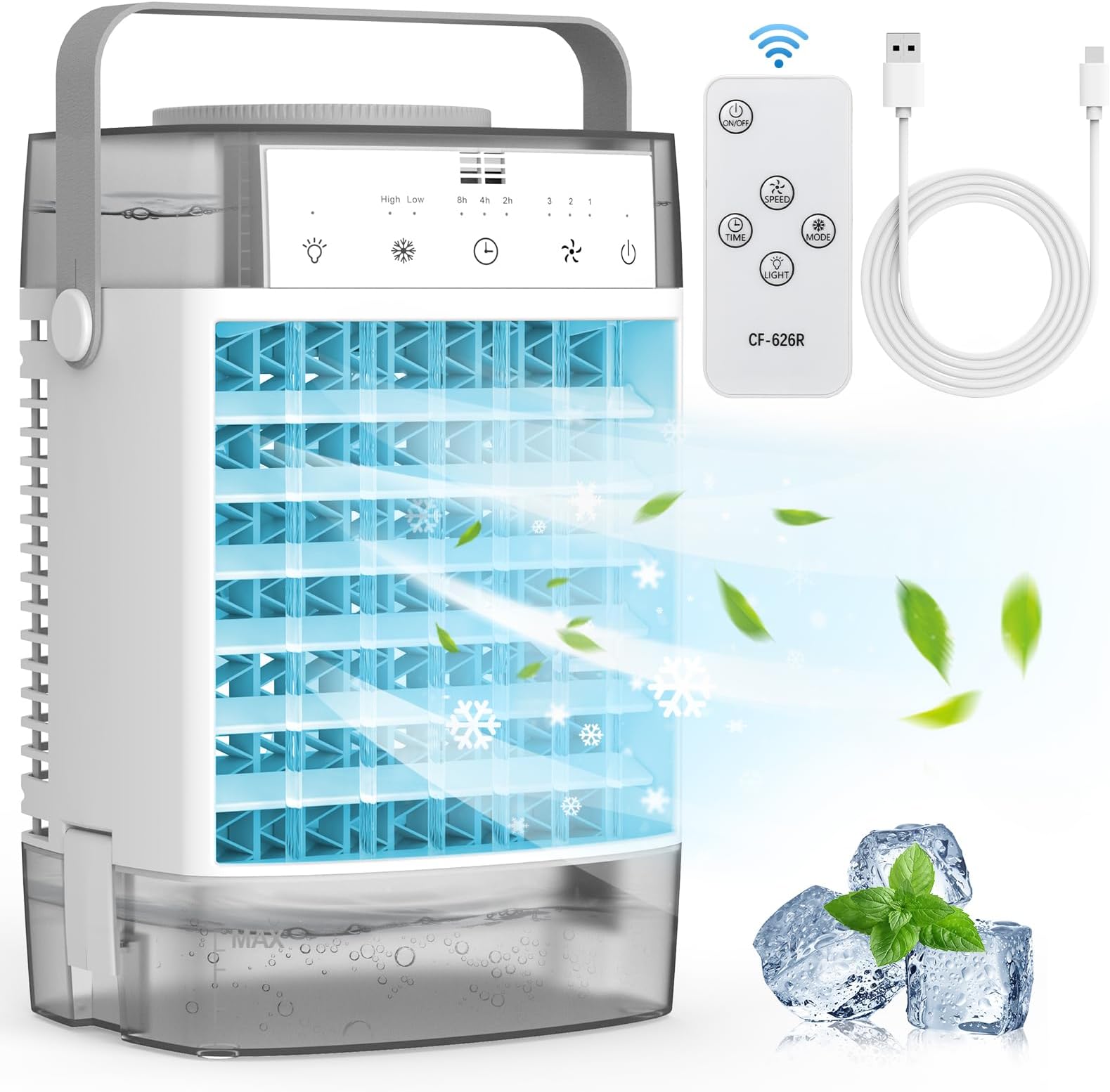 Portable Air Conditioners Grey, Powerful 3 Speeds 7 Colors LED Portable ...