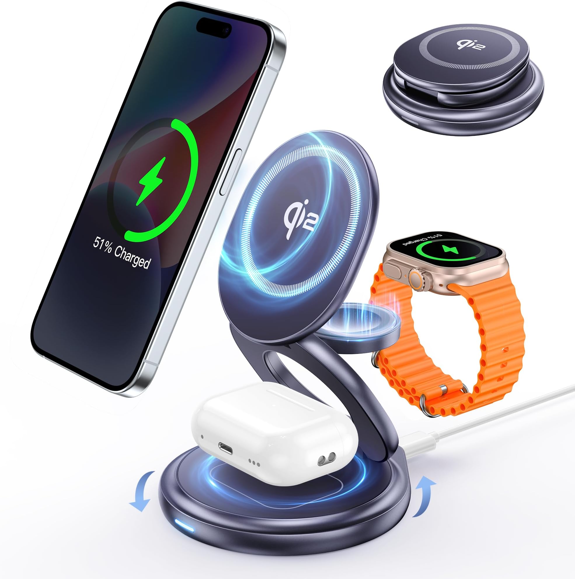 Amazon.co.jp: RORRY magsafe充電器 【超小型・qi2公式認証・真15wワイヤレス】3in1ワイヤレス充 電器 apple watch 充 電器 iPhone ...