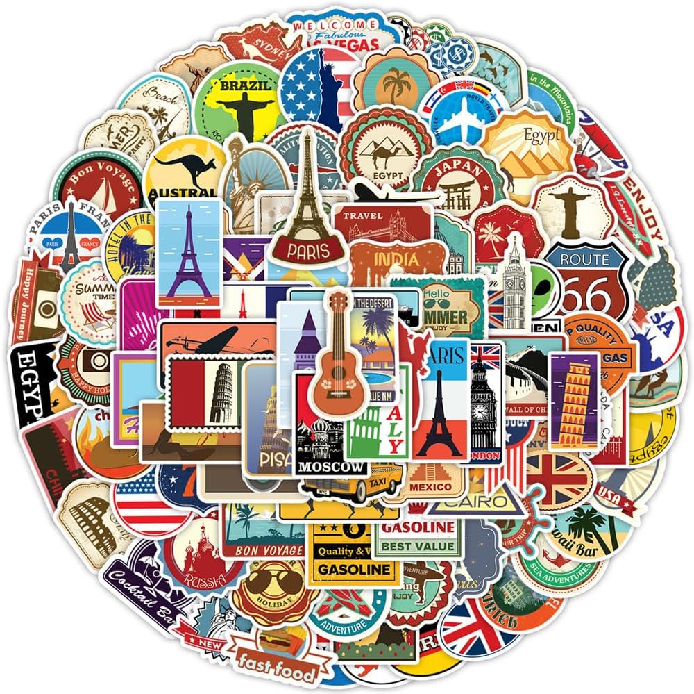 Amazon.com: 100 PCS Travel World Stickers Travel Theme Sticker Party ...
