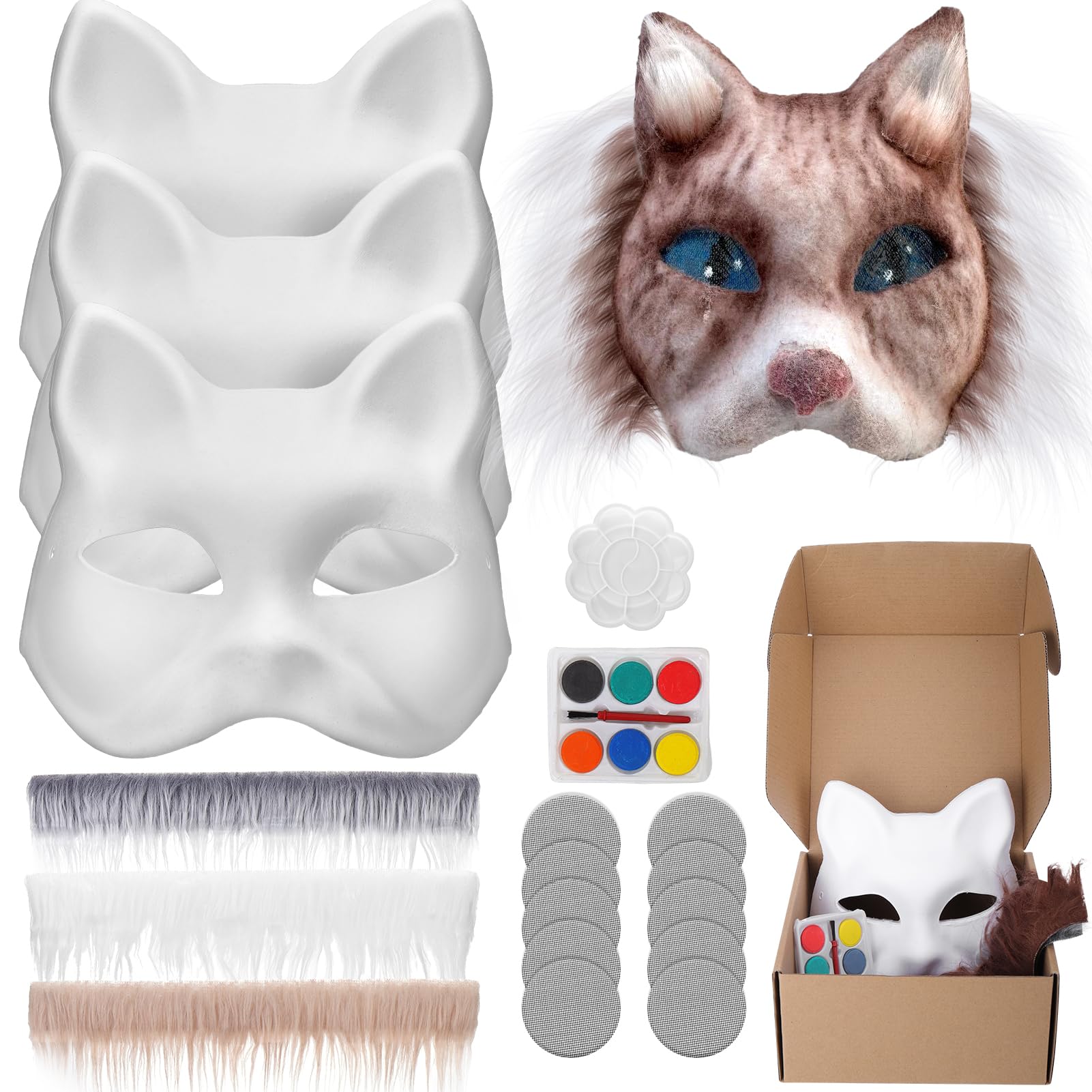 Amazon.com: BUSOHA Therian Mask with Fur and Eye Mesh - 3PCS DIY Cat ...
