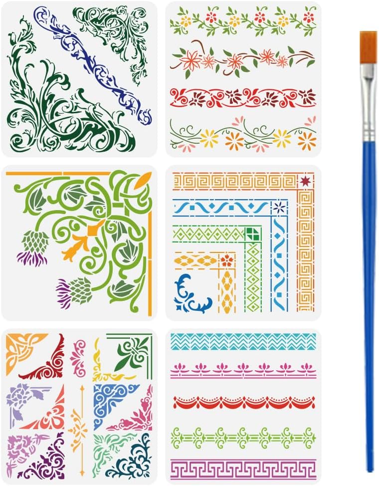 Amazon.com: FINGERINSPIRE 6 Pcs Border Corners Large Stencil 11.8x11 ...