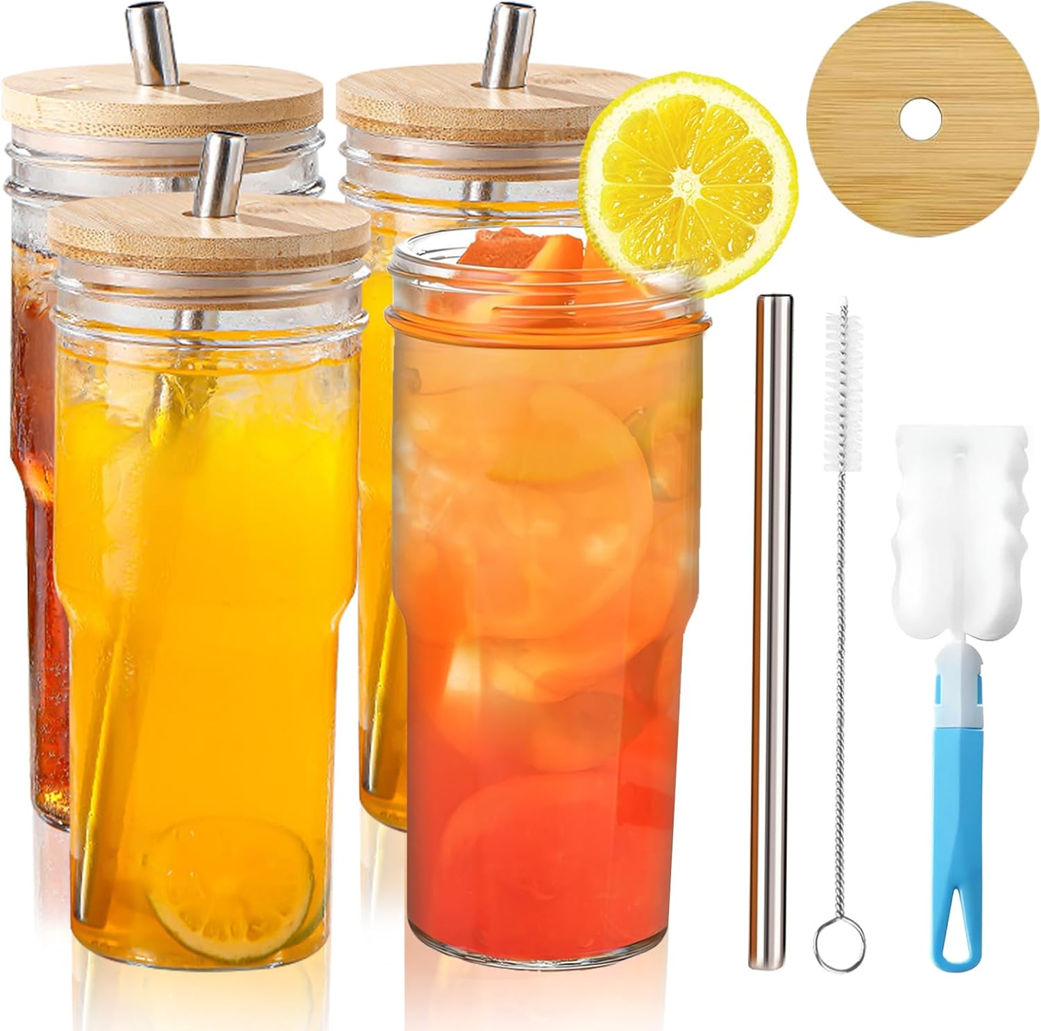 Amazon.com: SYOUACEND 24oz Glass Cups with Lids and Straws 4 Pack ...