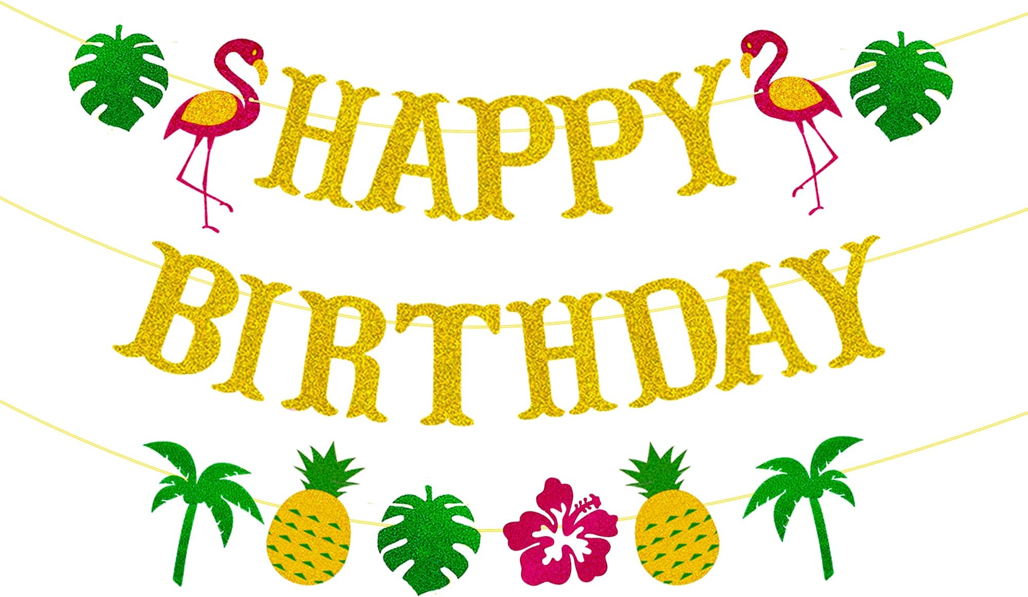 Amazon.com: Saliyaa Tropical Happy Birthday Banner,Gold Glitter ...