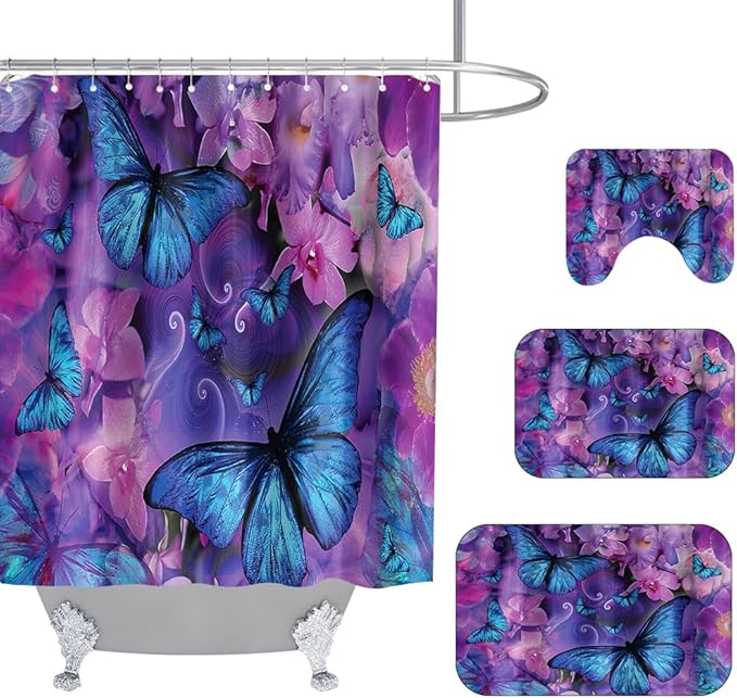Amazon.com: hipaopao Flowers and Butterfly Bathroom Sets with Natural ...