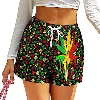 Leaf Weed Rasta Marijuana Red Yellow Green Art Womens Shorts Loose ...