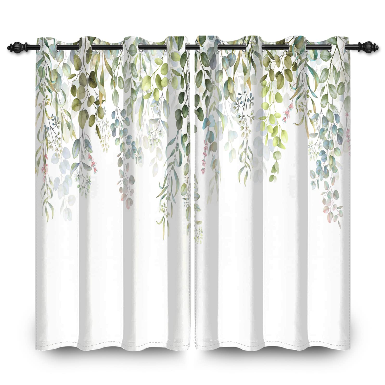Amazon.com: Renaiss Sage Leaves Decorative Window Curtains Botanical Floral Window Treatments ...
