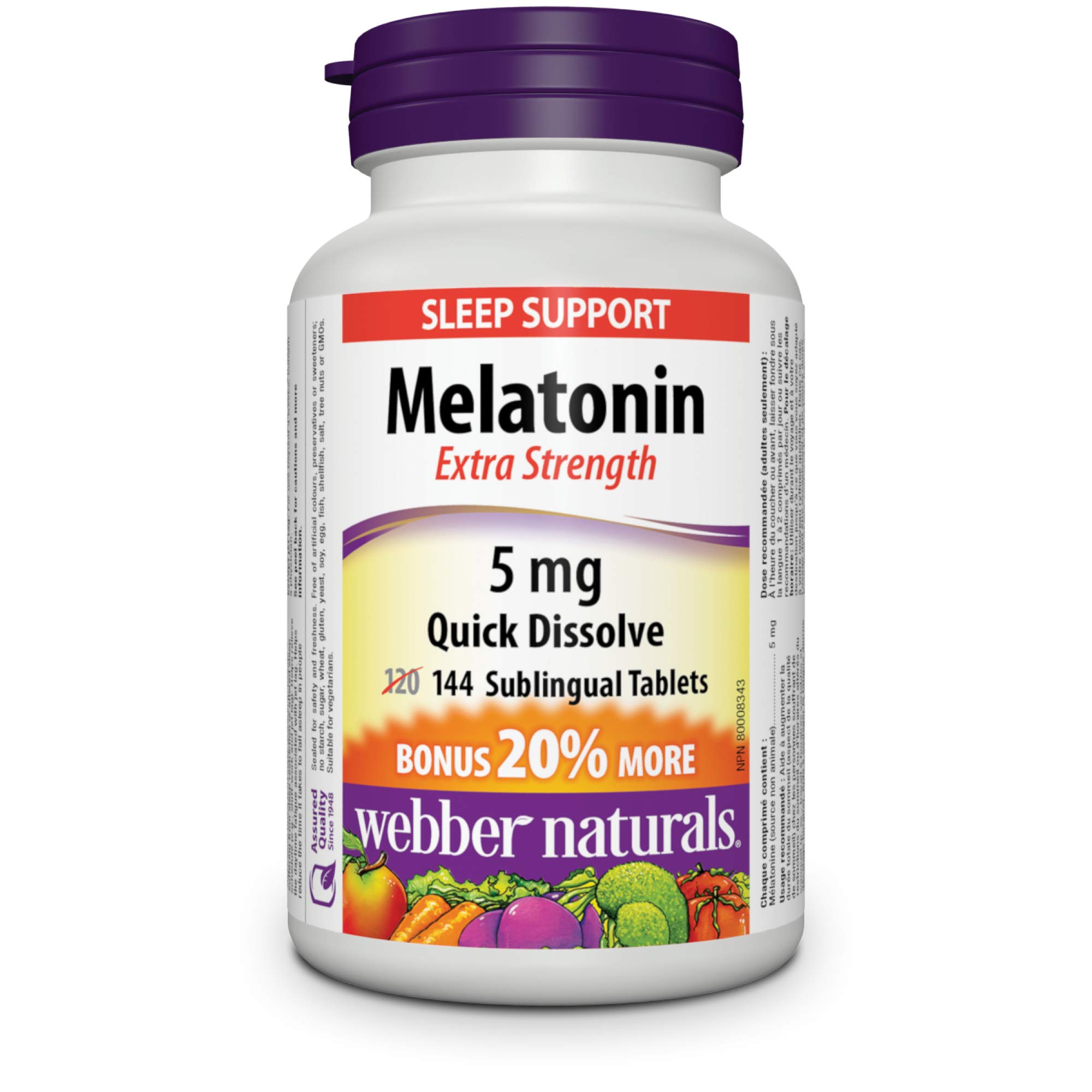 Webber Naturals Melatonin 5 mg Extra Strength, 144 Quick Dissolve ...