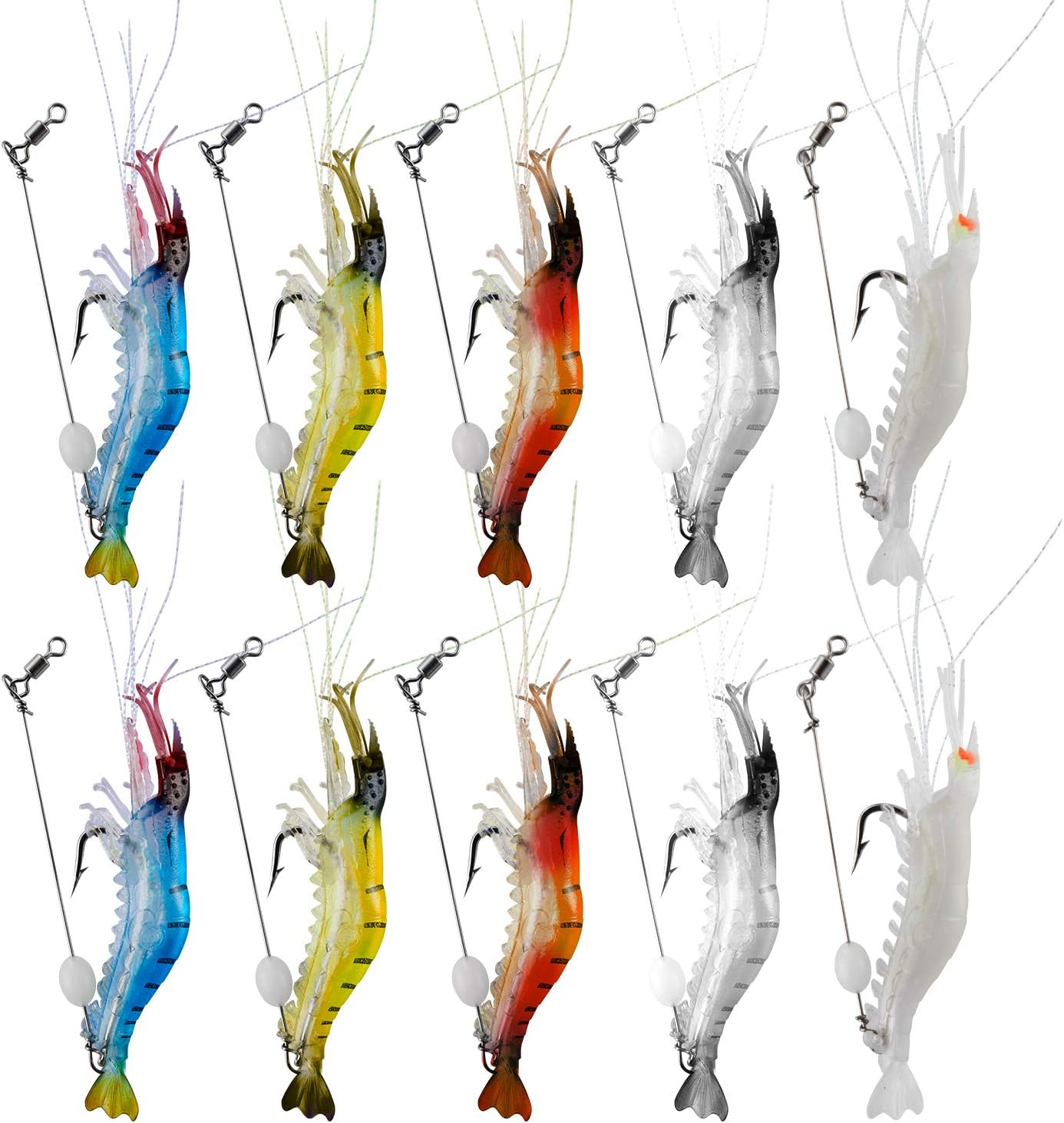 WANBY Fishing Shrimp Lures Artificial Silicone Soft Bait Set Luminous ...