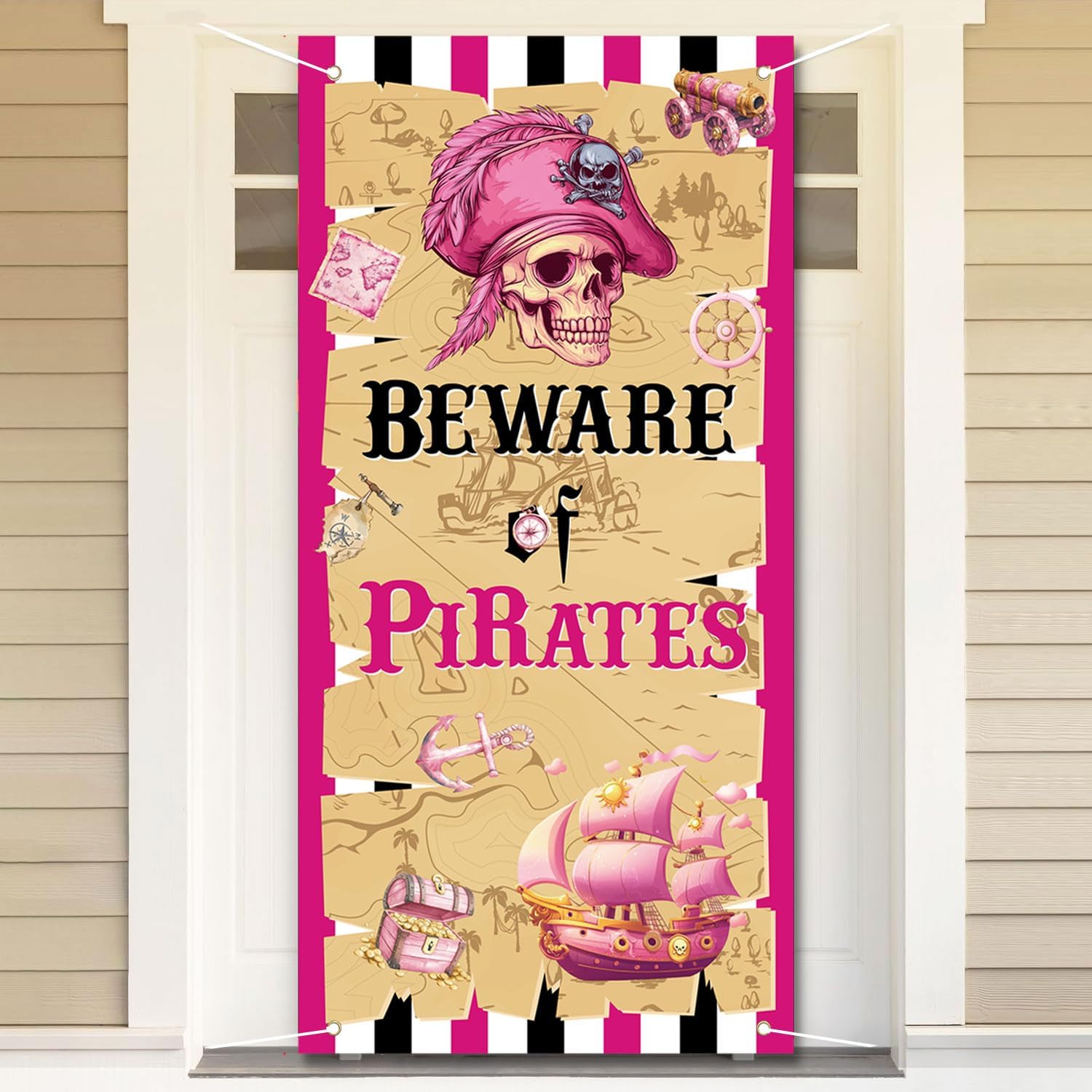 Amazon.com: Beware of Pirates Door Banner Pirate Party Decoration ...