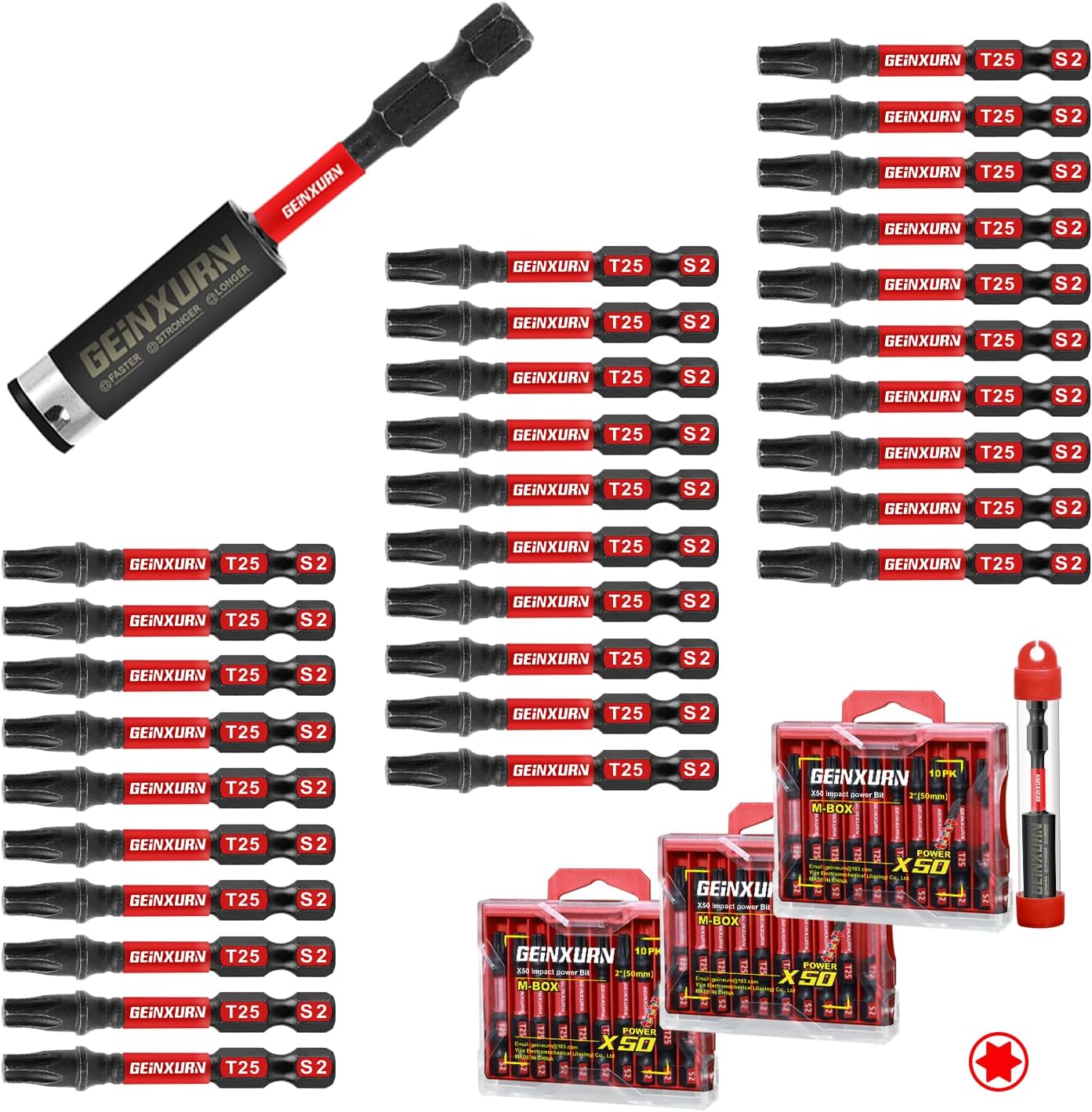 Geinxurn 30 Pieces 2 In. T25 Impact Tough Magnetic Screwdriver Bit Set ...