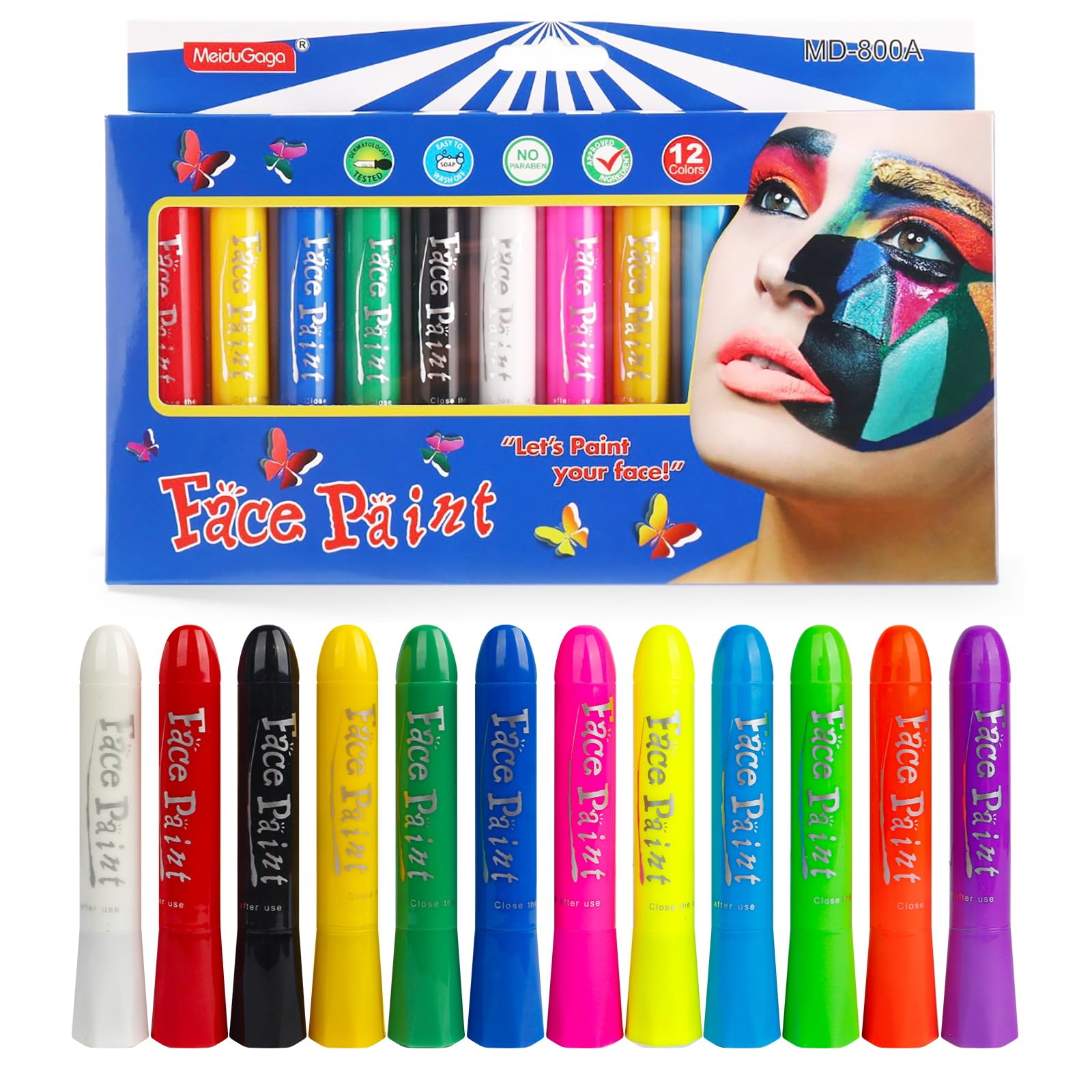 Amazon.com : MeiduGaga Face Paint Sticks Body Painting Kit Safety Face ...