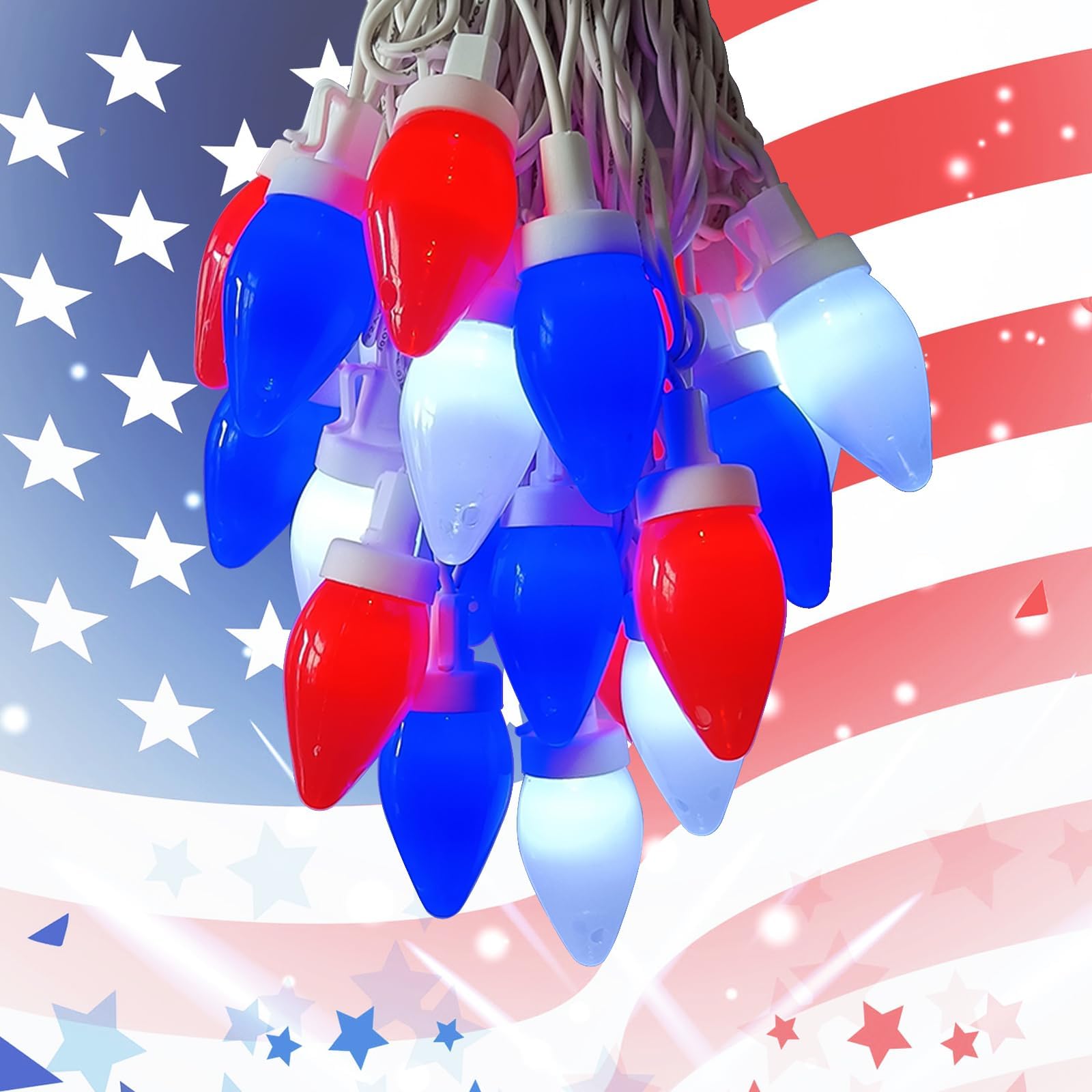 4th of July Lights Outdoor, 25Ft C7 Red White and Blue Lights 25 LED ...