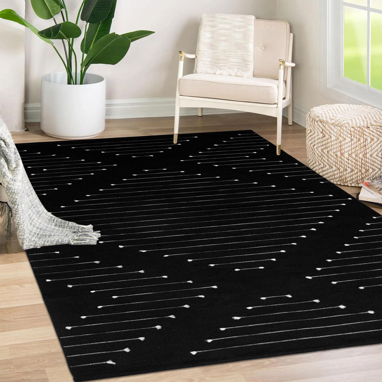 MitoVilla Black Boho Area Rug 5' x 7', Large Bedroom Rug for Living ...