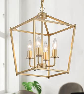 Industrial 4 Lights Chandelier, Gold Lantern Ceiling Light Fixtures ...