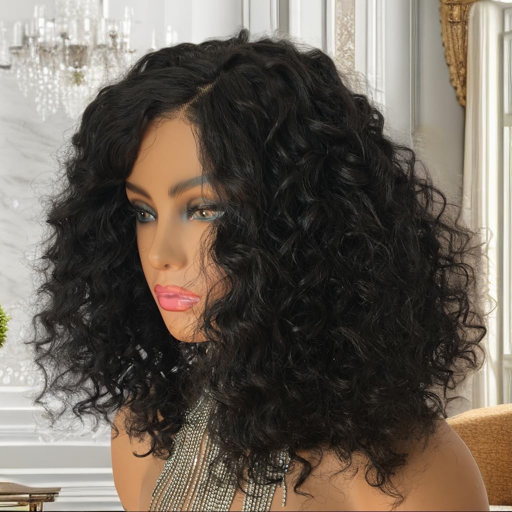 Amazon.com : QDBOWIN 14'' Wear Go Glueless Deep Curly Wig Pre Cut Lace ...