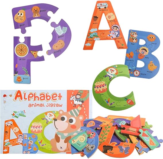 Amazon.com: Wooden Jumbo Alphabet ABC Letter Toddler Puzzles Color ...