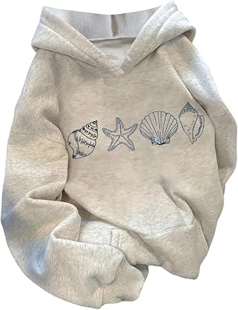 Amazon.com: Milumia Women's Seashell Graphic Hoodie Cute Preppy Long ...