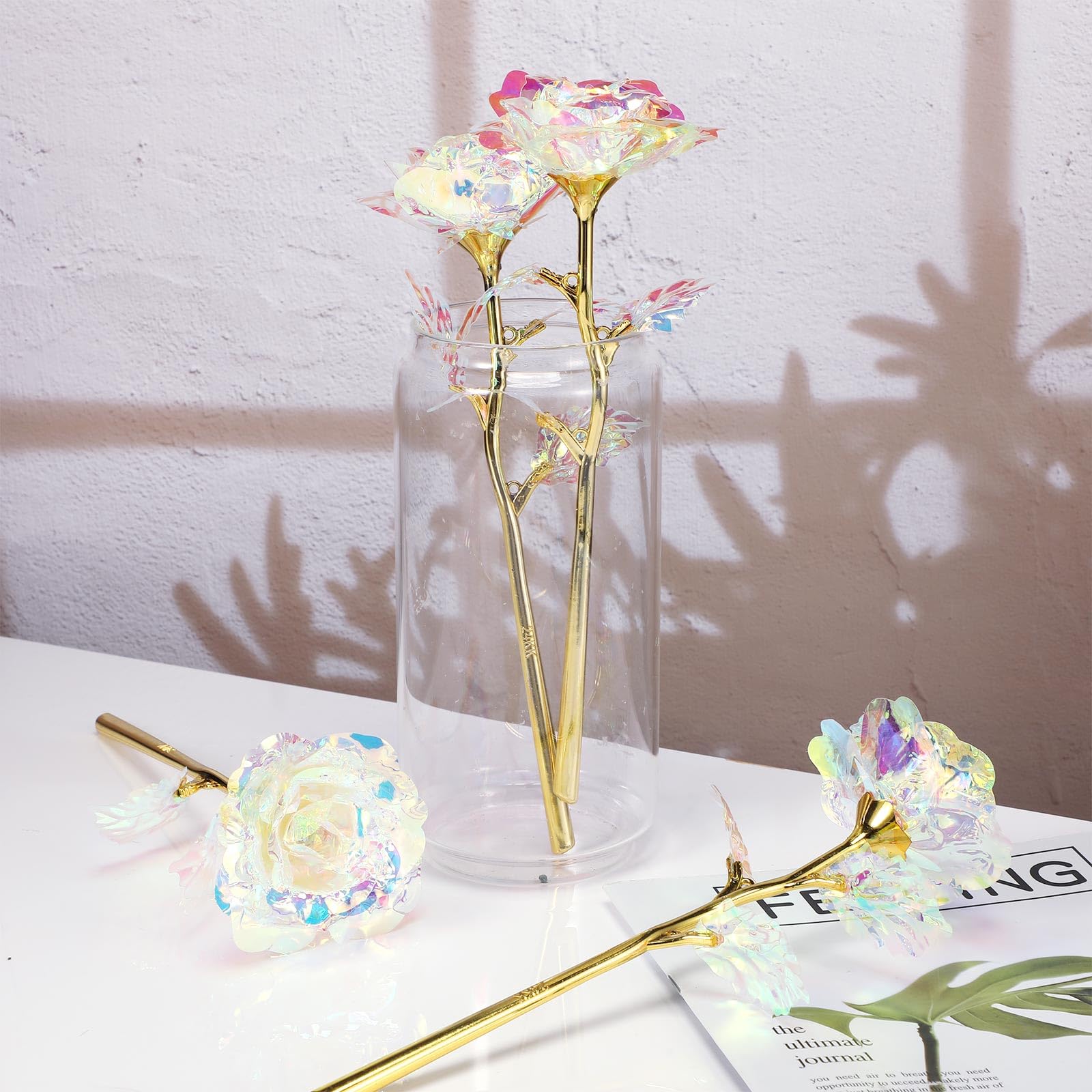 Lyrow 24 Pcs Galaxy Rose Flowers Glass Flowers with Stems Christmas ...