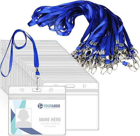 36PCS Blue Lanyards for Neck with 36pcs Card Holder, Clear Plastic ...