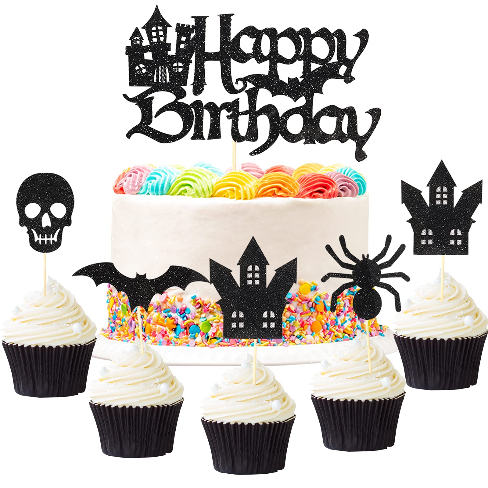 49 Pieces Haunted House Cupcake Topper Spooky House Happy Birthday ...