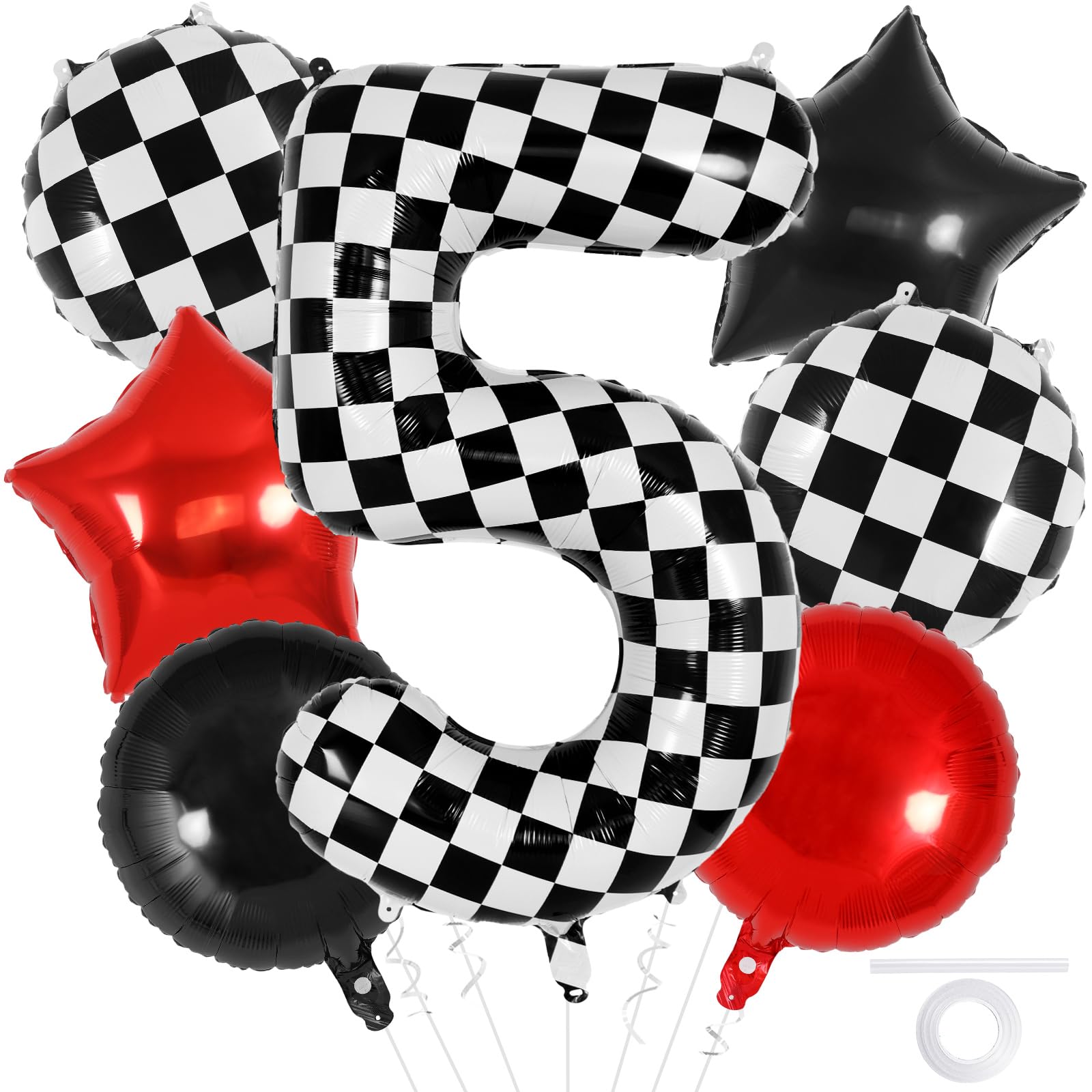 Amazon.com: Checkered Number 5 Balloon, 40 Inch Large Foil Race Car ...