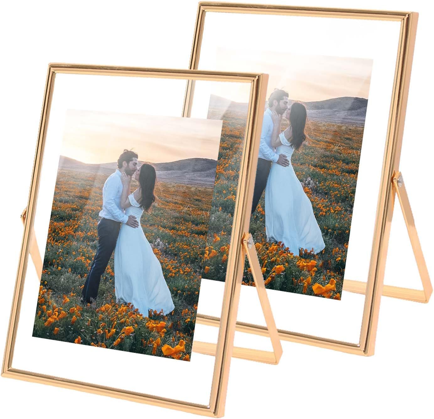 Amazon.com - HSAUYU Gold Picture Frame Set of 2, Glass Photo Frame fit ...