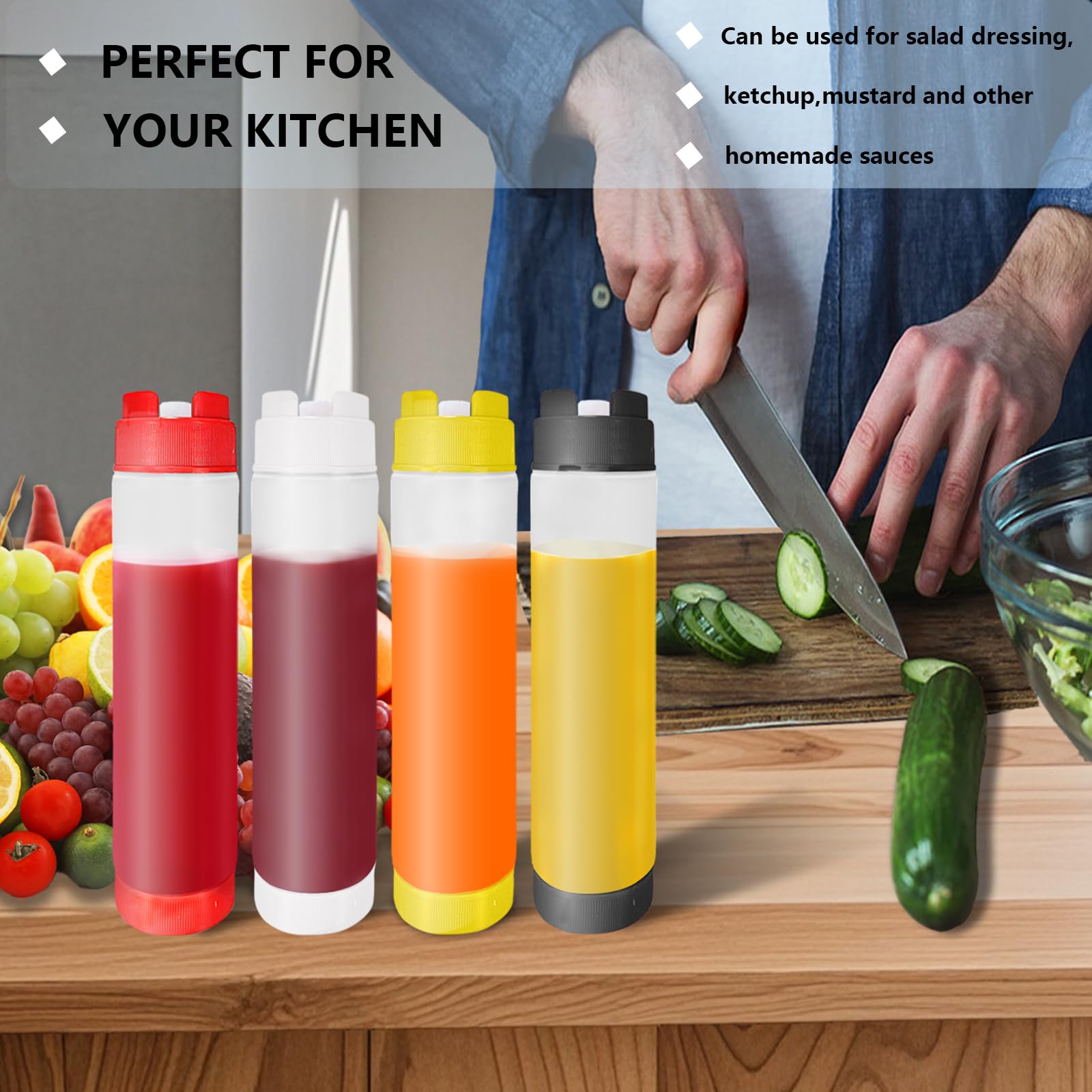 Inverted Plastic Squeeze Bottle 3 Pcs 16 Oz s, Refillable Squirt Bottle