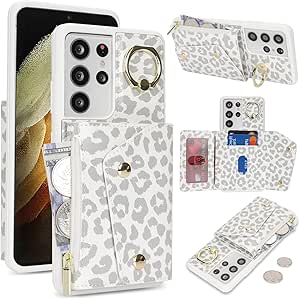 Amazon.com: Lipvina for Samsung Galaxy S21 Ultra Case Wallet with Card Holder - Zipper Pocket ...