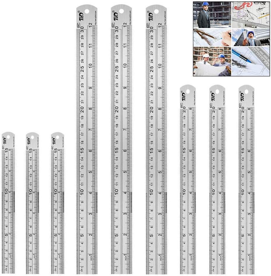 iwobi 9 Pack Edelstahl Lineal Metall Lineal mit Umrechnung Tabelle 6 ...