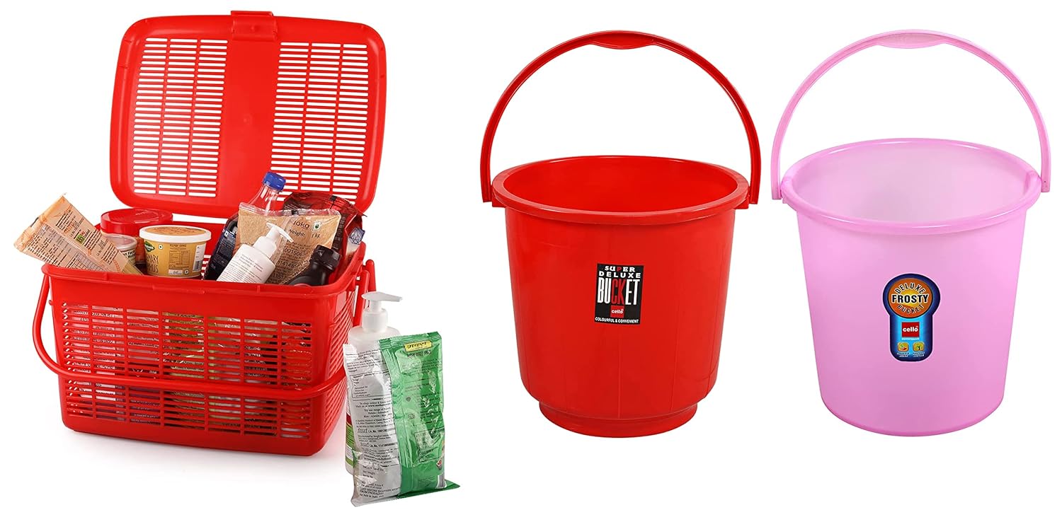 Cello Multimate Jumbo Plastic Utility Basket, Red&Cello Plastic Frosty ...