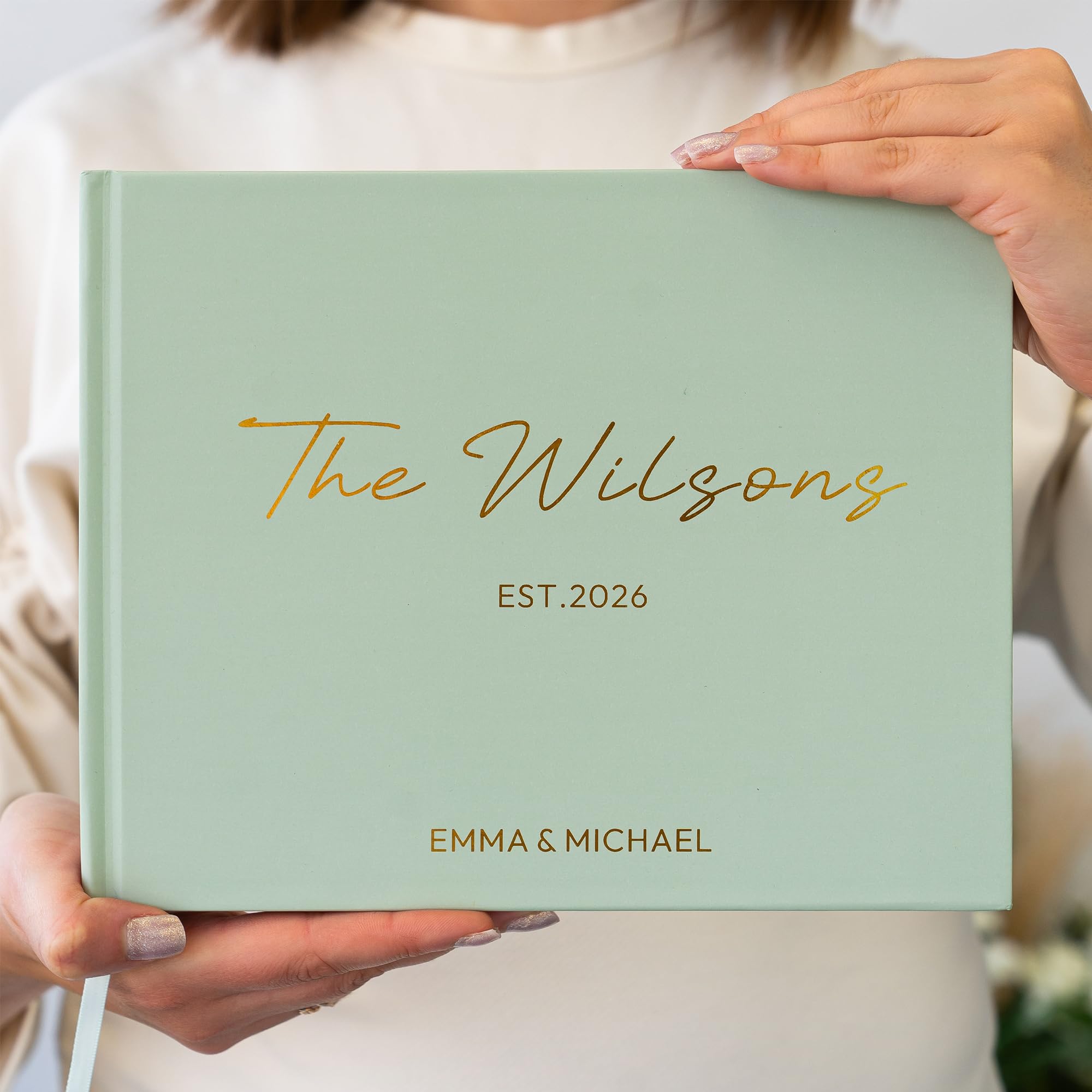 Amazon.com: SOUL MAMA Personalized Wedding Guest Book - 9x7 Inch Sage ...