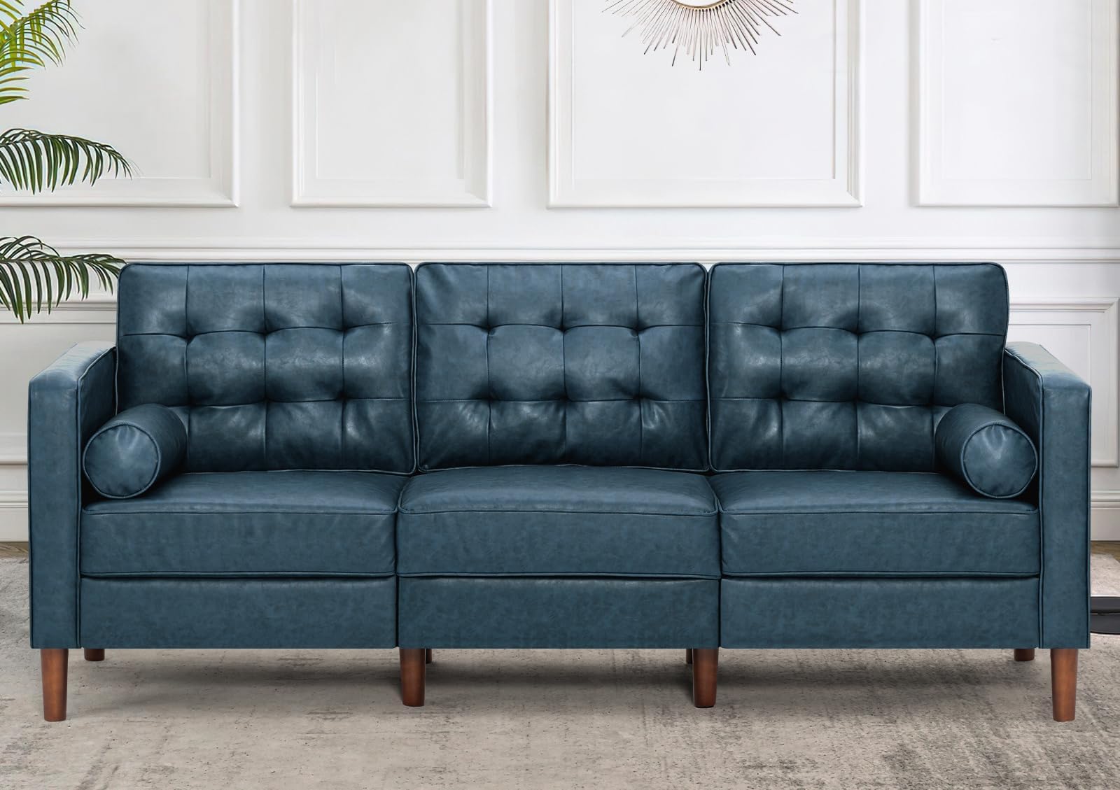 Amazon.com: Nansiee 84” Faux Leather Sofa with Tufted Backrest ...