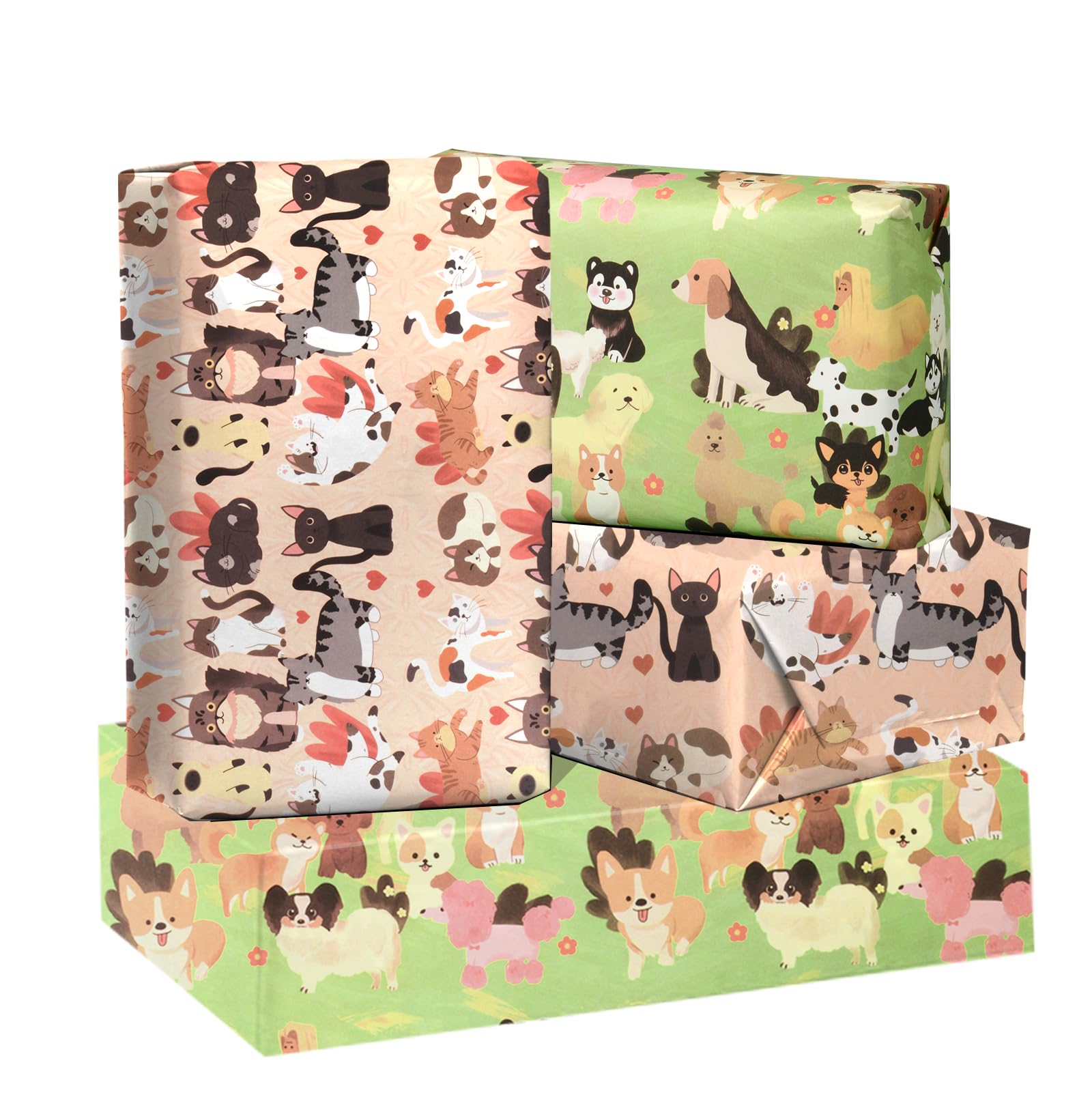 Amazon.com: Dog & Cat Wrapping Paper 6 Sheets Cute Puppys and Kitties ...