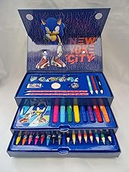 SONIC THE HEDGEHOG Art Set for Kids with Crayons Markers Colouring ...