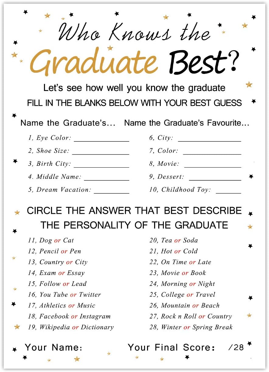 Amazon.com: Fibevon Graduation Party Game Cards - Who Knows The ...