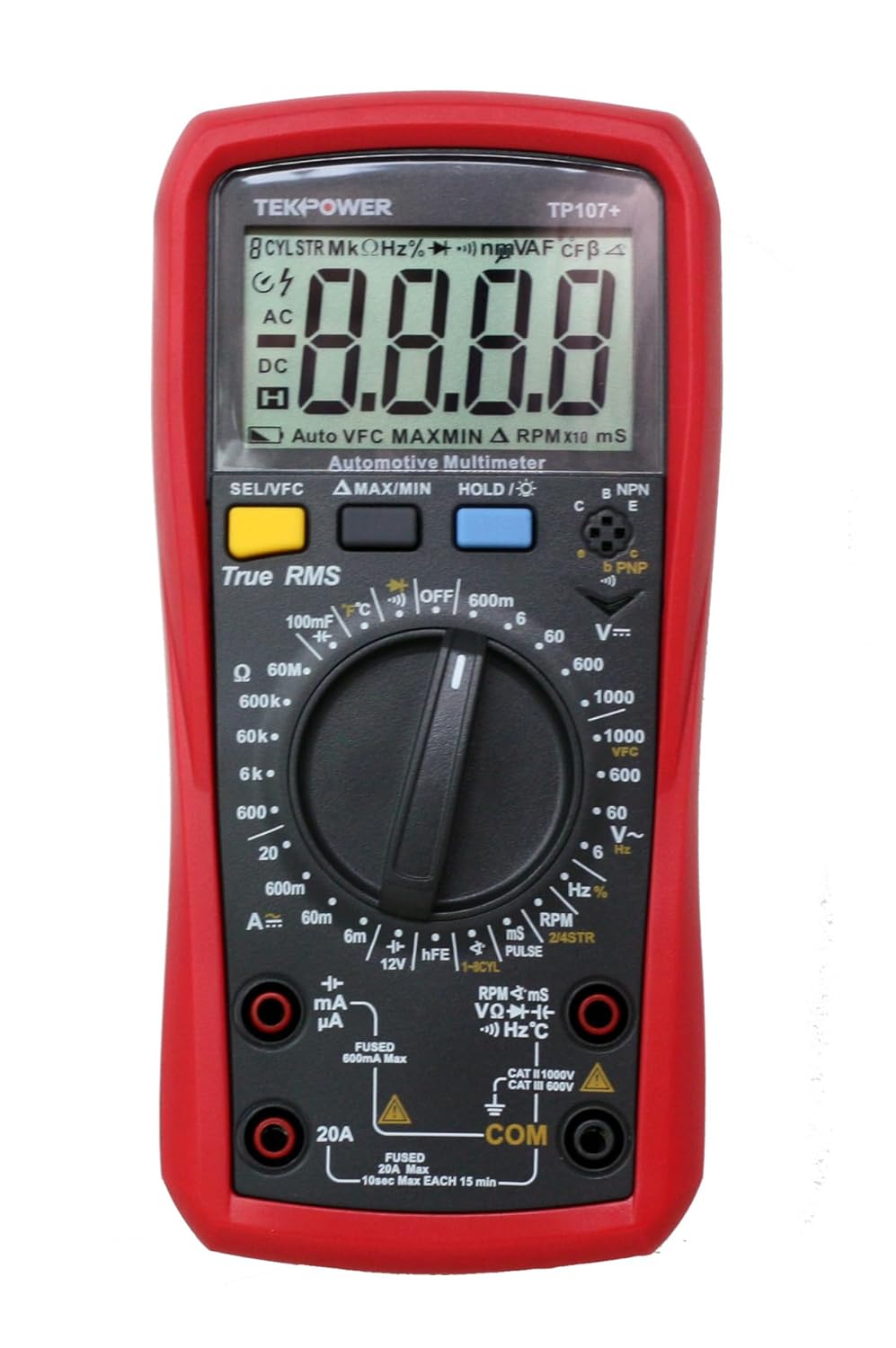 Tekpower TP107+ Digital True-RMS Automotive Multimeter with 12V Battery ...