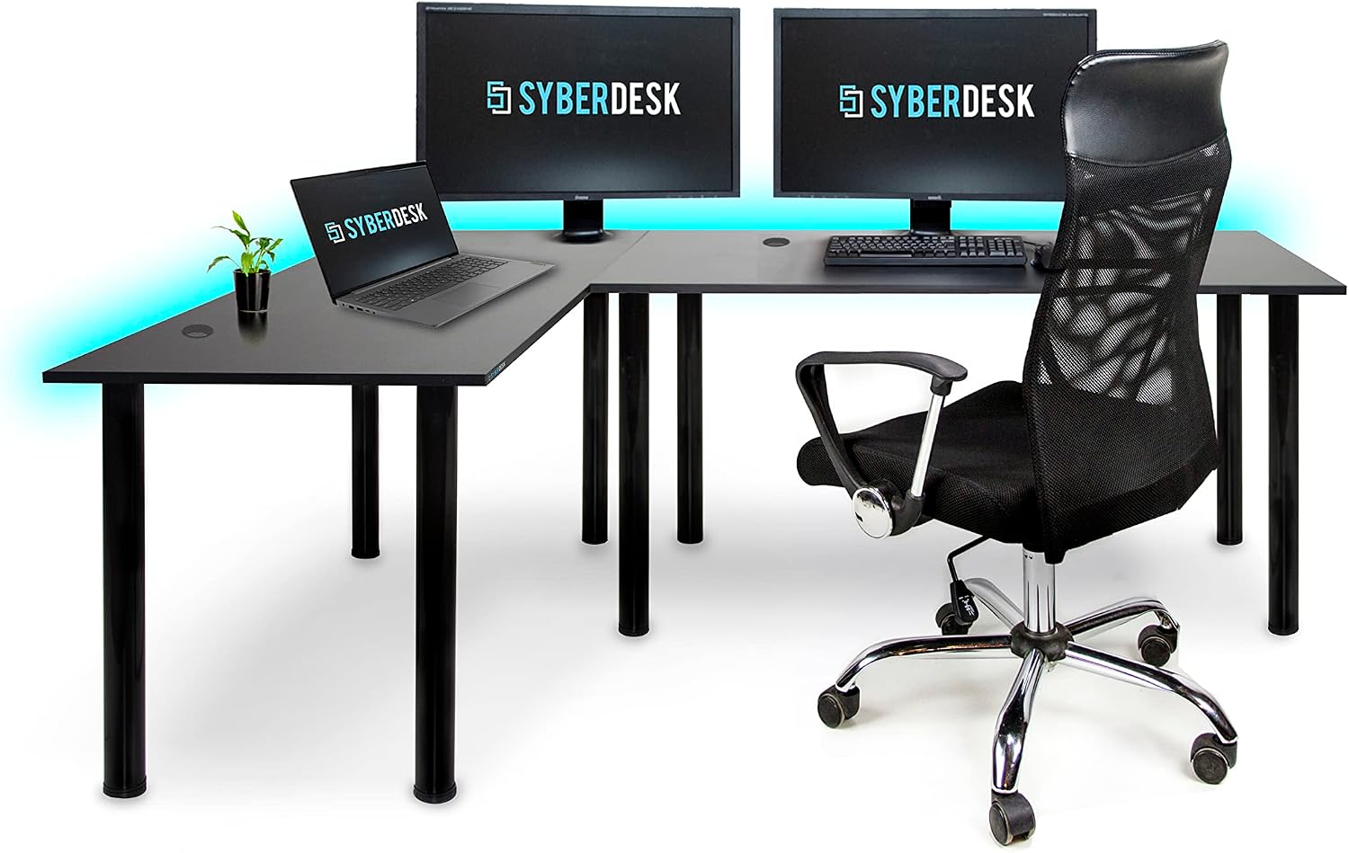 SyberDesk Bureau d'angle Gaming Pro LED - 185 x 120 cm - avec LED ...