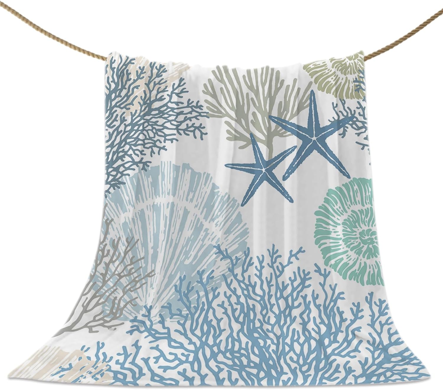 Amazon.com: Nautical Coastal Flannel Fleece Blanket Ocean Coral Super ...