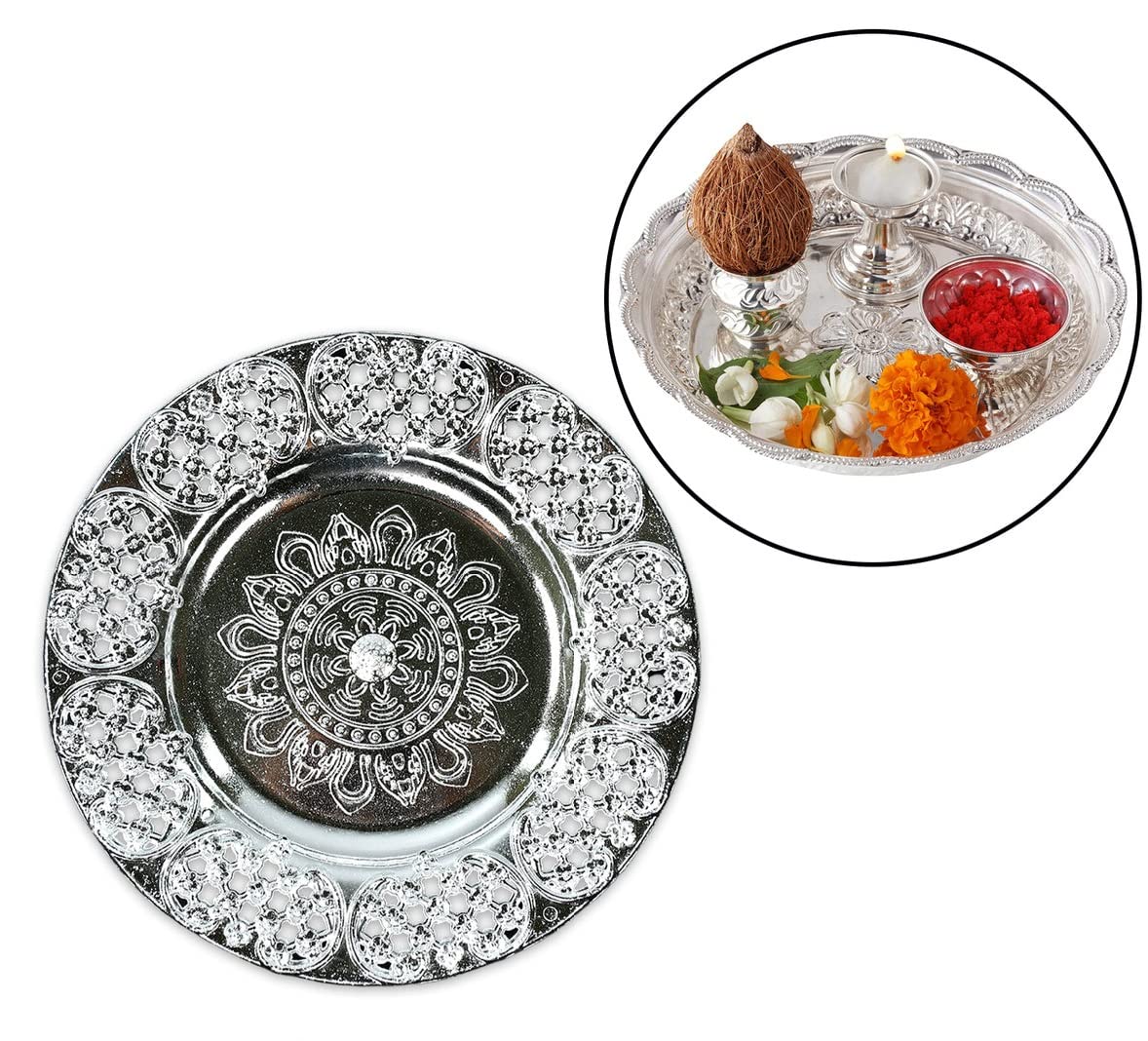 Seven Chakra | Pooja Thali | Silver-Plated-SWASTIK-Pooja-THALI-Set ...