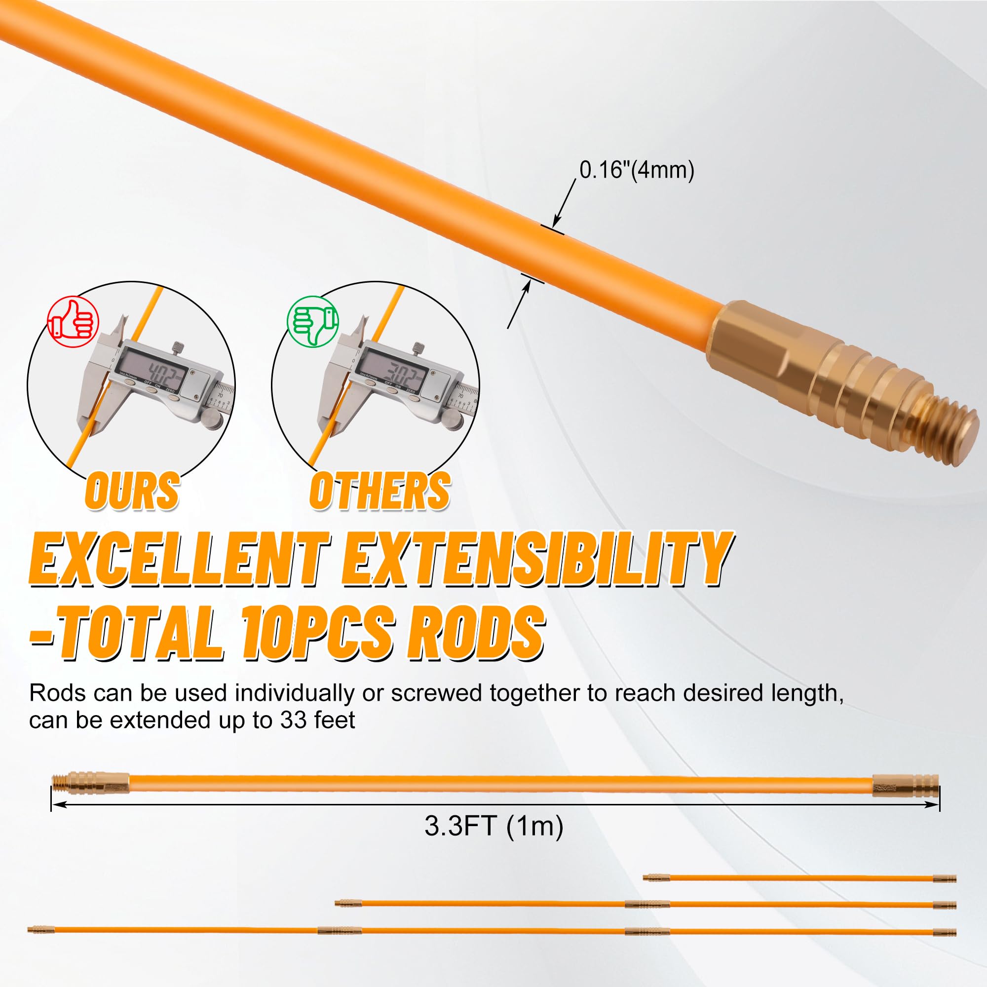 Snapklik.com : KOOTANS 33FT Fiberglass Running Electrical Wire Cable ...