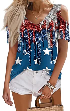 Generic Patriotic Shirts for Women,Summer Cold Shoulder 4th of July ...