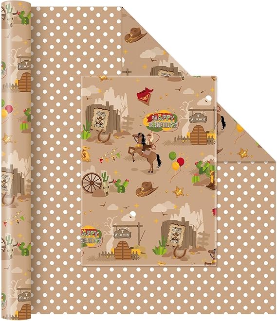 Amazon.com: WERNNSAI Western Gift Wrapping Paper Roll - 1 Roll 17” x 33 ...